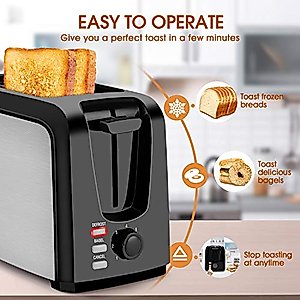 Toaster 2 Slice Stainless Steel Toaster Two Slice Toaster with Removable Crumb Tray Toaster Wide Slot Toasters 2 Slice Best Rated Prime with 7 Bread Shade Settings and Bagel, Defrost, Cancel Function for Bread (Black-2P)
