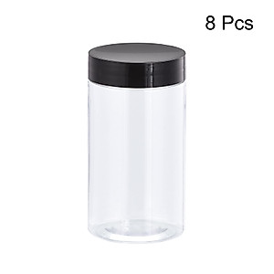 uxcell Round Plastic Jars with Black Screw Top Lid, 5oz/ 150ml Wide-mouth Clear Empty Containers for Storage, Organizing, 8Pcs