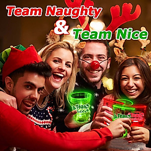 mishunyus 24 Pcs Christmas Party Cups,Glowing Christmas Team Naughty or Nice Party Cups Decoration Cups for Christmas Party Cups Party Supplies(Red & Green)