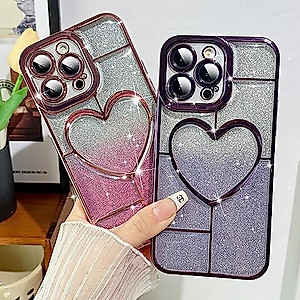 Yeddabox Compatible with iPhone 14 Pro Max Case Heart Phone Case Cute Bling Plating Soft Shockproof Full Camera Protection Bumper Phone Cases for iPhone 14 Pro Max Women Girls Case 6.7" - Glod