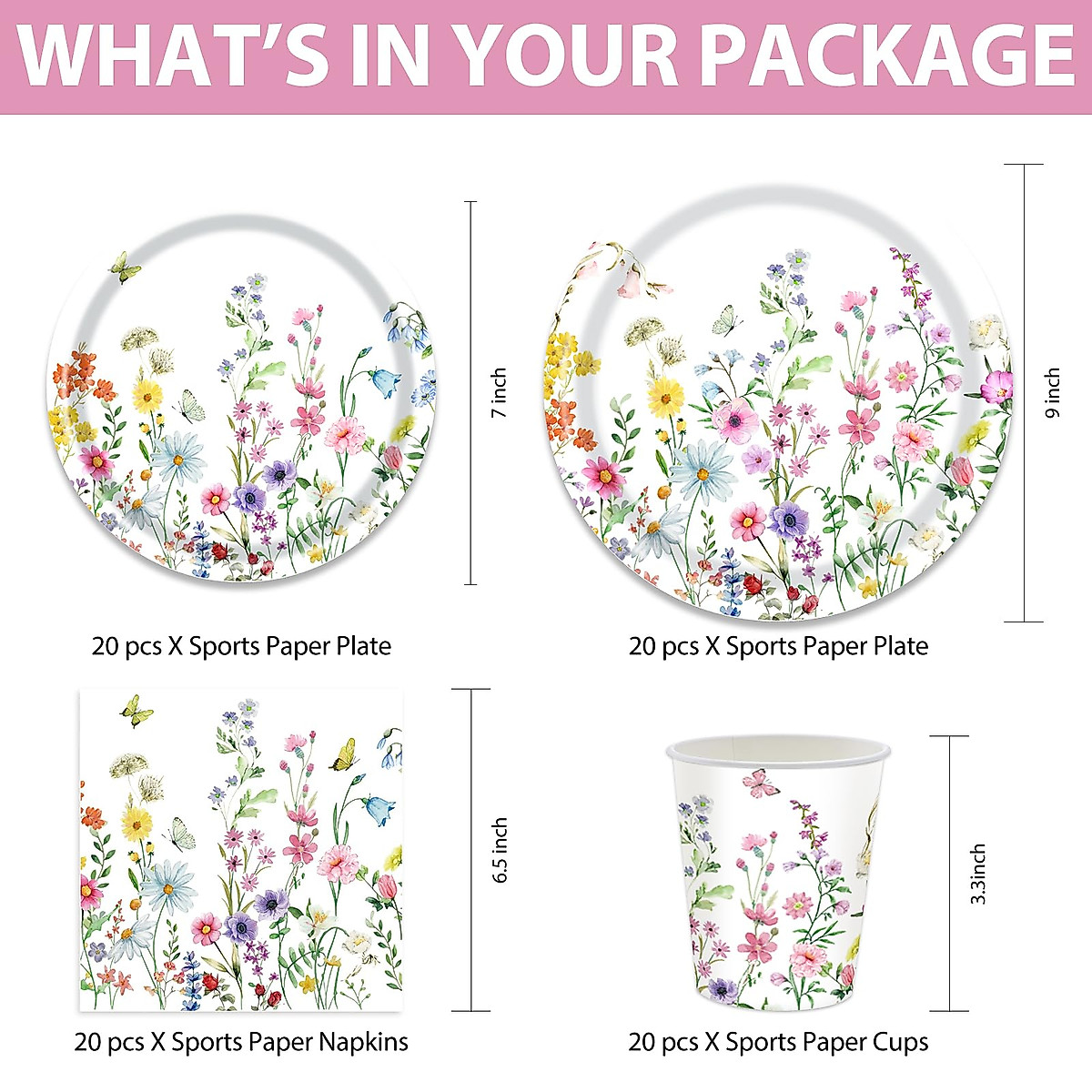 122PCS Wildflower Baby Shower Party Supplies for Girls First Birthday Spring Floral Wedding Party Decorations Disposable Plates Napkin Cups Tablecloth Banner Tableware Set for 20 Guests