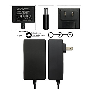 18V 2A 36W AC/DC Power Supply Adapter, Wall, Center Positive DC Plug 5.5x2.1mm 5.5mmx2.5mm Compatible for 18 Volt 1A 1.1A 1.2A 1.3A 1.4A 1.5A 1.6A 1.7A 1.8A 1.9A 2A 1000mA~2000mA Equipment (6 ft)