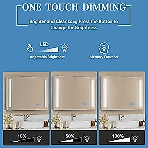 LALAHOO Medicine Cabinets for Bathroom with Mirror, 22" x 30" LED Bathroom Medicine Cabinet with Mirror, Double Doors Medicine Cabinet with Storage Shelves, Dimmable Light