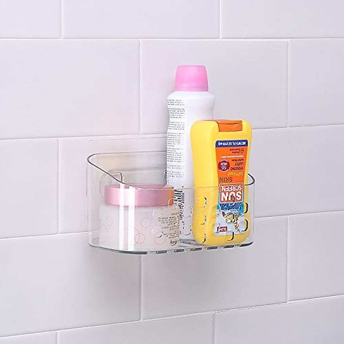 BKDFD Shower Shelf, Clear Bathroom Plastic no Drilling Wall Hanging Organizer Storage Shelves with Strong Suction Cup
