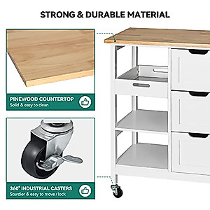 YITAHOME Kitchen Island Cart with Storage, Kitchen Cart for Home, Rolling Serving Utility Trolley Cart On Wheel with 3 Drawers and 3 Storage Shelves, Kitchen Serving Cart for Dining Room, Bar, White