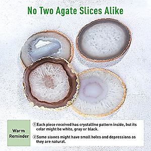 FOLKOR LIFE Natural Agate Coaster Set of 4, 3.5-4" Crystalline Geode Stone Coasters for Drinks Coffee Table Decor Agate Slices Glass Cups Holder for Home Guest Room Housewarming Birthday Gift