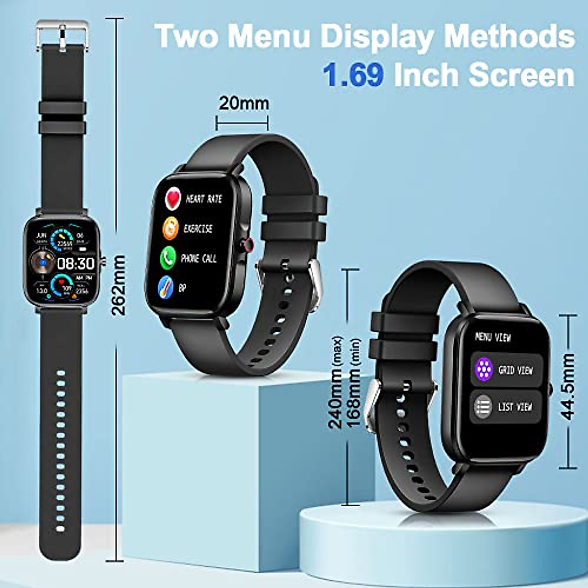 Smart Watch for Men Women 2022, 1.69" inch Fitness Tracker Watch Sport Smartwatch with Heart Rate and Sleep Monitor, IP68 Waterproof Calorie/Step Counter Activity Tracker/Smart Tracker for Android iOS