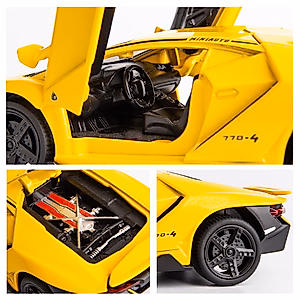 WAKAKAC Model Car Compatible for 1/32 Lambor LP770 Pull Back Toy Car Alloy Toy Vehicle with Light and Sound Music Car for Kids Boys Girls Birthday Gift(Yellow)