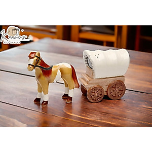 Fine Ceramic Western Pioneer Horse & Covered Wagon Salt & Pepper Shakers Set, 3-1/4" H