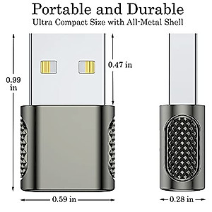 AuviPal USB C Female to USB Male Adapter 2 Pack, USB Type C Cable to USB A Charger Converter for Apple Watch Ultra SE Series 8 7, iPhone 14 13 12 11, AirPods, iPad and More - Space Grey