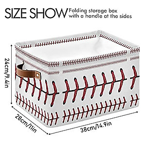 xigua Baseball Storage Basket Collapsible Toy Storage Bins Waterproof Canvas Storage Basket with Leather Handles for Home Closets Offices,Bedrooms,Kids Toy and Gift Baskets,1PCS