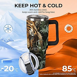 STVNKML 40 Oz Tumbler with Handle Jungle Tiger Stainless Steel Coffee Mug Reusable Travel Mug Leak-proof Insulated Car Cup Large Capacity Tumbler for Travel, Outdoor, Home Use (Black)