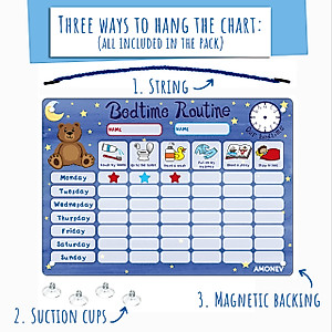 Amonev Magnetic Bedtime Routine Chart Reward Chart and Sleep Training Stay in Bed Chart for Boys Girls Toddlers and Young Children with Magnetic Stars. Reusable Wall Chart. Two Child.