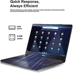 acer Chromebook 314 Laptop for Student & Business, 14" Full HD Touchscreen, 4GB RAM, 64GB eMMC, Quad-Core Intel Celeron N4020, 12.5H Long Battery Life, Intel UHD Graphics, WiFi, Black, Chrome OS