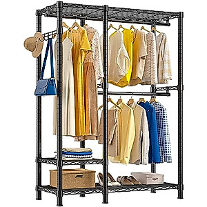 Raybee 77" H Clothes Rack Heavy Duty Clothing Racks for Hanging Clothes Portable Closet Racks for Hanging Clothes Free Standing Clothes Rack Wire Garment Rack Sturdy & Stable Black 77"Hx31.5"Wx15.8"D