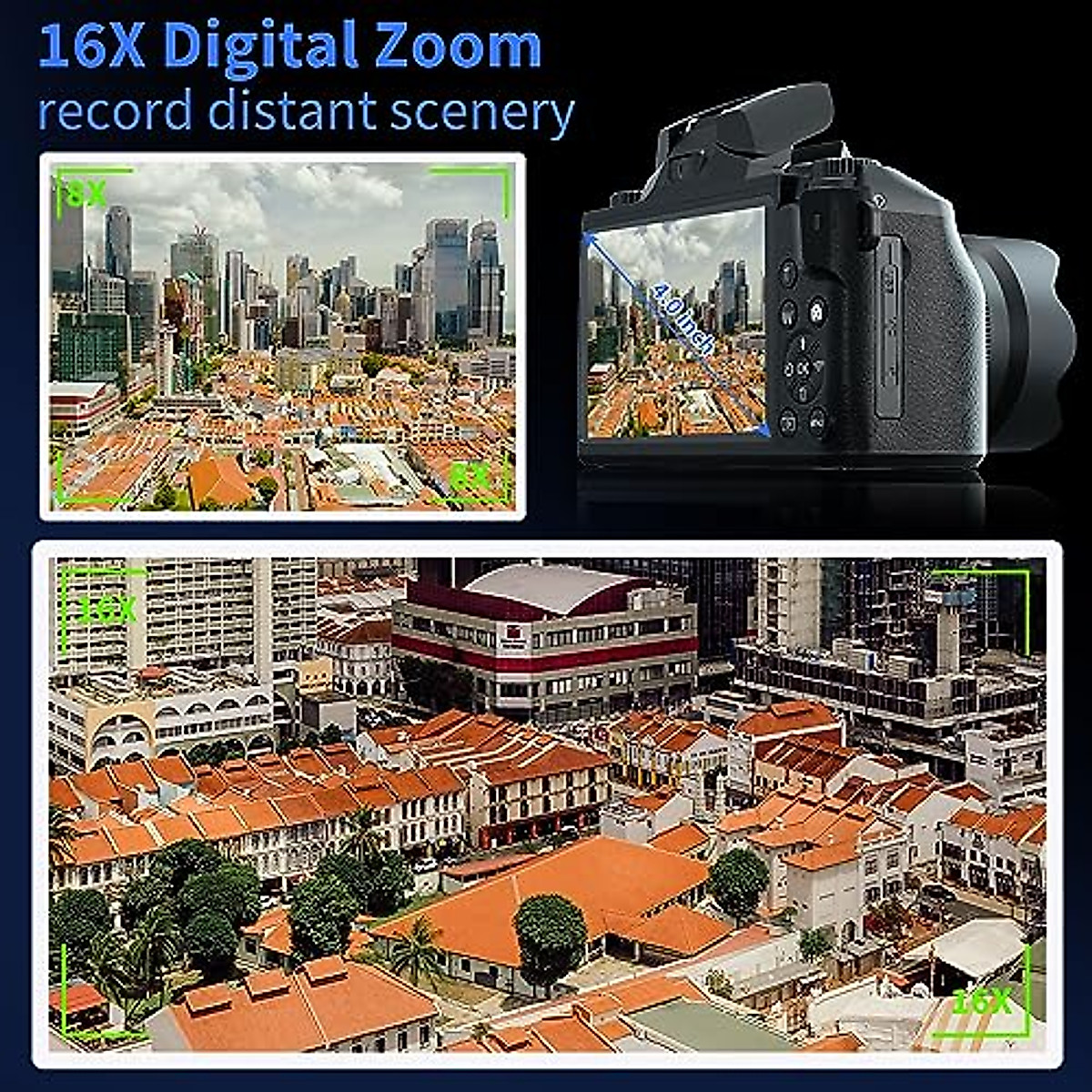 VJIANGER Digital Camera for Photography 4K Vlogging Camera for YouTube 64MP Mirrorless Camera with WiFi, Dual Camera, 52mm Fixed Lens, 4.0" Touch Screen, 32GB SD Card & Camera Bag(W05-Black3)