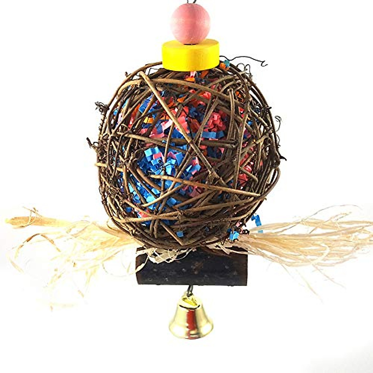 N/ hfjeigbeujfg Bird Toy,Parrot Cage Chewing Toys Small Parrot Chewing Toy Rattan Ball with Paper Strips for Budgie Parakeet Bird - Random Color