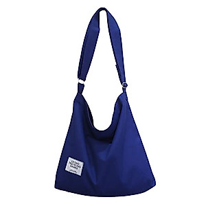 Women's Canvas Crossbody Hobo Bag Large Tote Shoulder Beach Bag with Zipper Casual Work Travel Bags Cotton Shopping Bag (Blue)