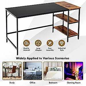 CHEFJOY 55” Computer Desk w/Storage Shelf, Industrial Home Office Desk, PC Laptop Desk w/Heavy-Duty Steel Frame, Simple Style Wood Writing Desk for Bedroom, Study