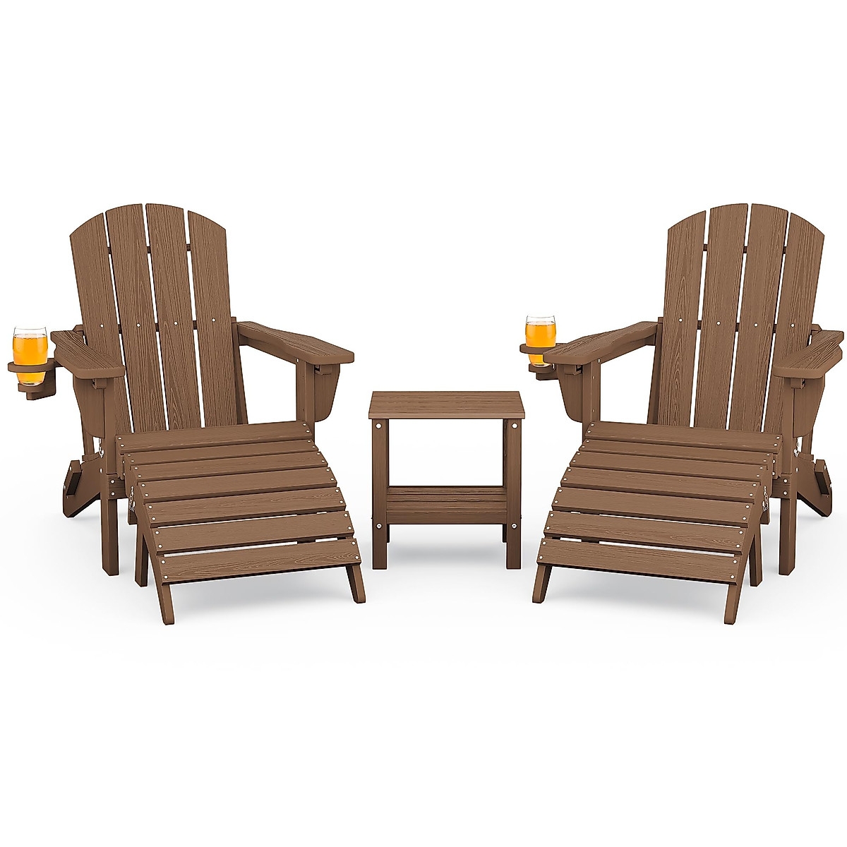 SERWALL 5-Piece Adirondack Chair and Ottoman and Table Set, Brown
