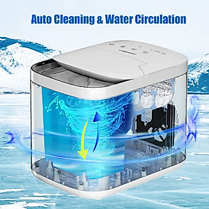 Vtechvat Ice Maker, Countertop Ice Maker with UV Lamp, Portable Ice Machine with Self Cleaning, ABS Material, 33lbs/Day, 6mins/8Pcs Bullet Ice, Counter Ice Maker for Home Kitchen Office Party(White)