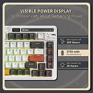 KZZI K75 PRO RGB 75% Wireless Gasket Mechanical Keyboard, Triple Mode BT 5.0/2.4G/USB-C 82 Keys Hot Swappable Gaming Keyboard w/Knob & Power Display, Custom Linear Switches, Black White