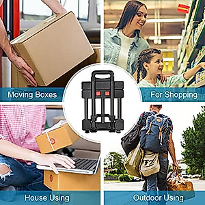 Luggage Cart RICEEL Folding Hand Truck with 6 x 360 Degree Swivel Wheels,Adjustable Handle,Foldable for Easy Storage,and 3 Elastic Ropes,220lb Weight Capacity for Travel,Moving