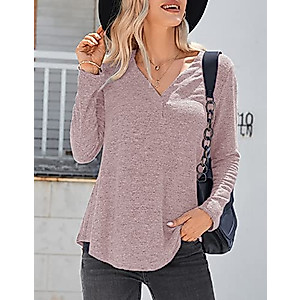 iGENJUN Long Sleeve Shirts for Women Shirts for Women V Neck Tunic Tops Casual Tops 2023 Fall,Pink,M