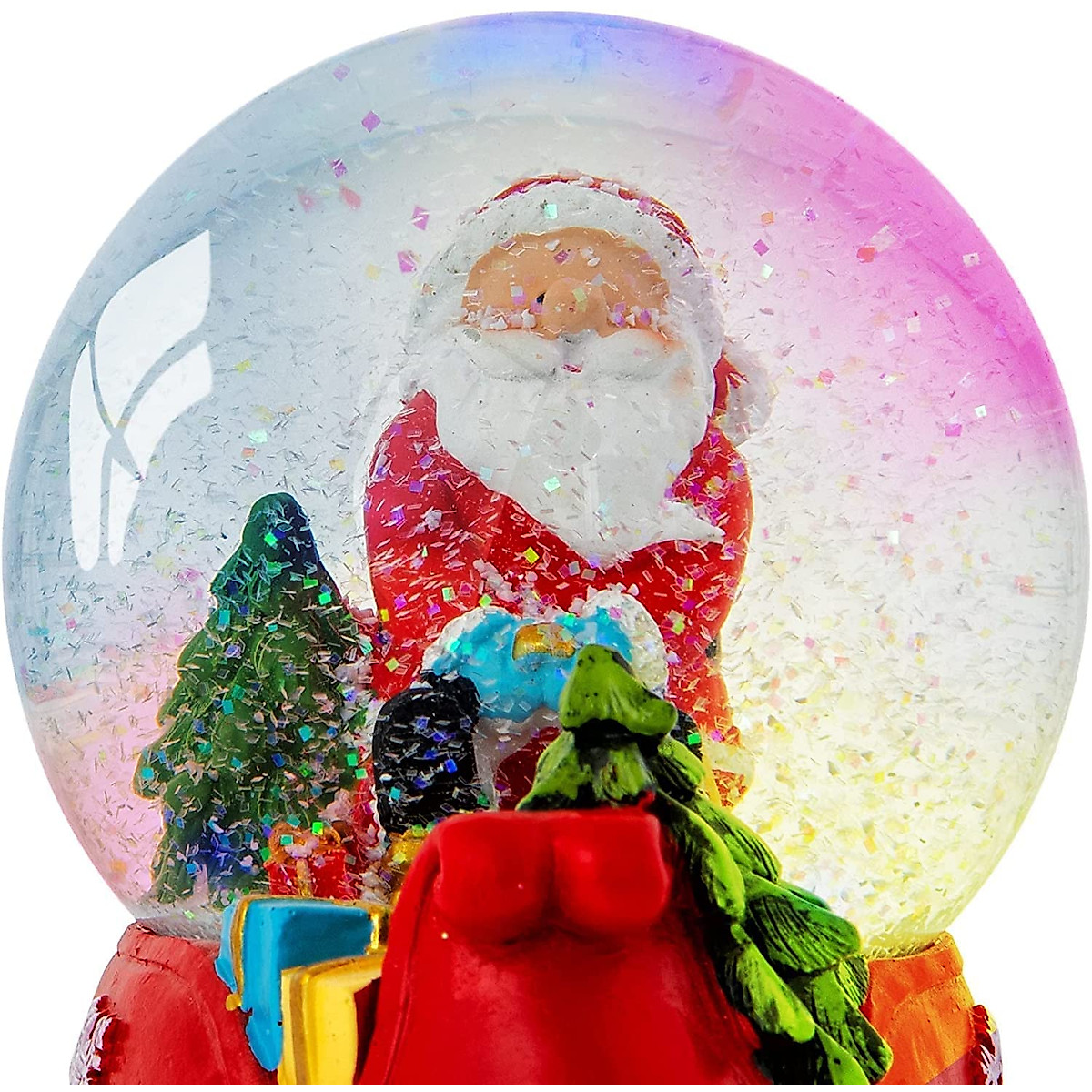 Celebright Christmas Musical Snow Globe - Plays 8 Songs Including Jingle Bells & Lights Up with Changing LED Colours - Large 14cm (Santa on a Sleigh Base)