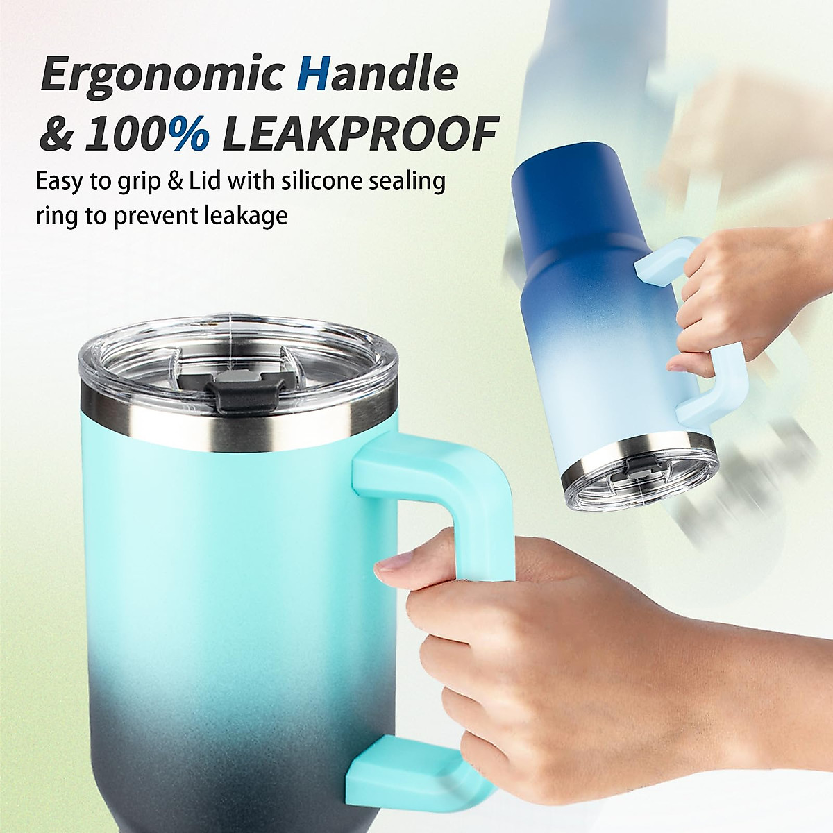 GUDEMAO 40 oz Tumbler with Handle, Insulated Tumbler with Lid and Straw, Reusable Stainless Steel Vacuum Insulated Cup, Leak Proof Thermal Travel Coffee Mug Cup for Cold and Hot (Dark Color,2Pack)