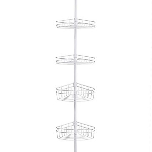 Kenney 4-Tier Spring Tension Shower Corner Pole Caddy with Razor Holder, 5-9', White