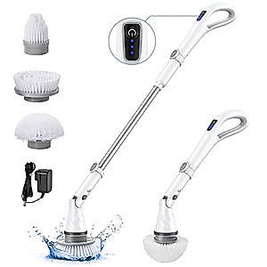 Electric Spin Scrubber, 2023 New Cordless Shower Scrubber with LED Display, Power Scrubber with Detachable Extension D-Shape Handle, Cleaning Brush for Bathroom Tile Tub Shower Grout