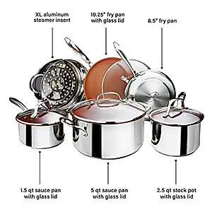 Gotham Steel 10 Piece Pro Chef Cookware Set Premium Copper Nonstick Pots and Pans– Tri-Ply Bonded, Coated with Titanium and Ceramic Surface for The Ultimate Release – Dishwasher Safe, Stainless Steel
