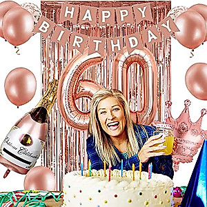 60th Birthday Decorations for Women, Rose Gold 60 Birthday Party Decoration for Her, 60 Years Old Happy Birthday Banner Kits Rose gold Balloons Decoration for Women 60th Birthday Party Supplies