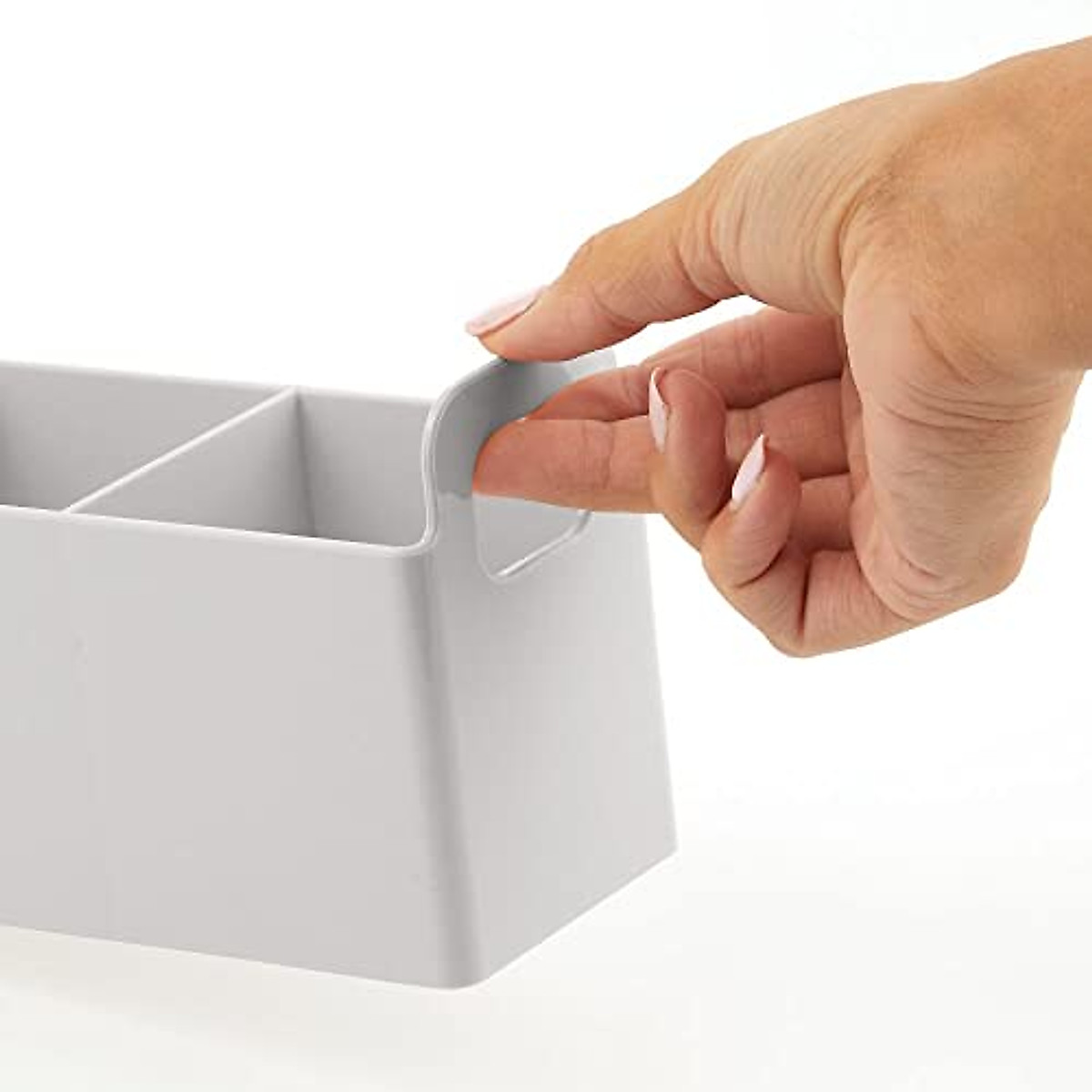 mDesign Plastic 3-Compartment Bathroom Organizer Storage Bin - Divided Makeup Caddy and Hair/Beauty Product Holder Tray - Perfect for Vanity, Counter, Cabinet - Lumiere Collection - 2 Pack, Light Gray