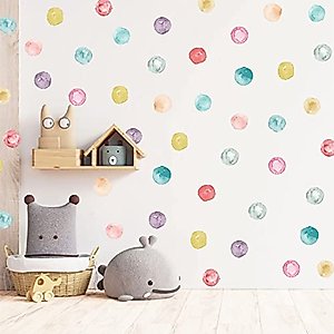 Polka Dot Wall Decals Removable Watercolor Colorful Wall Sticker for Kids Baby Girls Living Room Bedroom Playroom 60dots