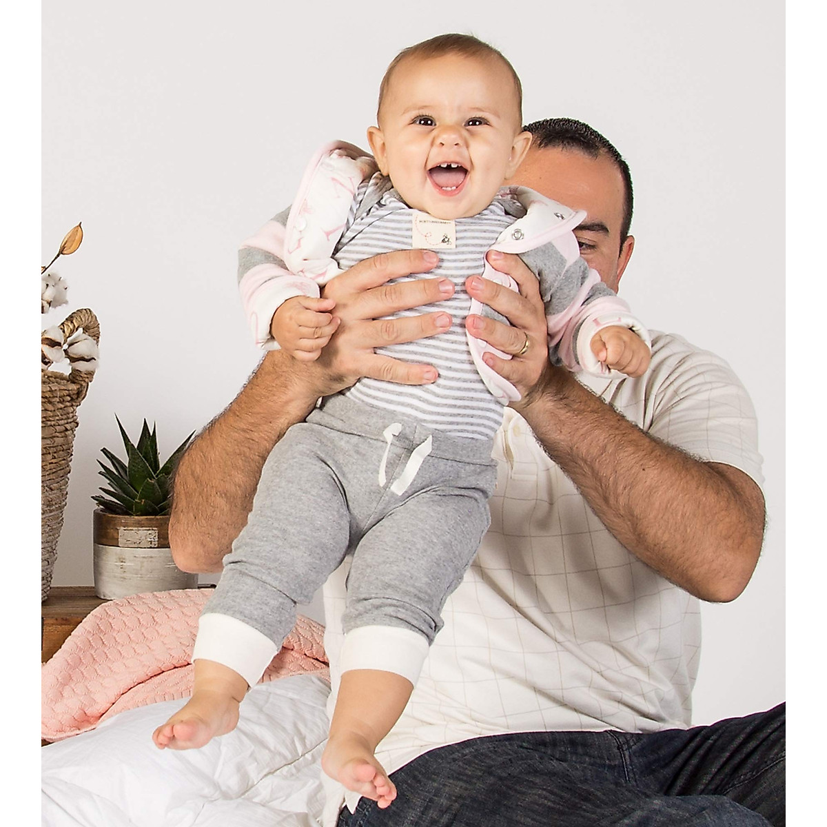 Burt's Bees Baby Unisex Baby Sweatshirts, Lightweight Zip-up Jackets & Hooded Coats, Organic Cotton and Toddler T Shirt Set, White Ruffle Zip, 6 Months US