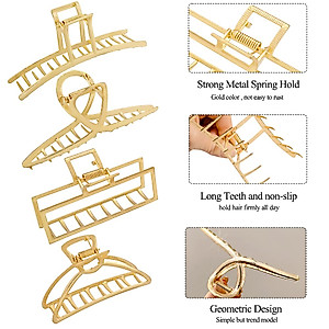 4pcs Metal Gold Hair Clips for Women, Geometry Square Cross Big Small Hair Clamps Jaw Crab Barrette for Thick Thinner Long Hair, Fashion Women's Hair Accessories Styling Tools Gifts