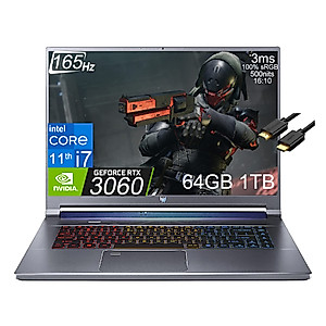 acer Predator Helios Triton 500 SE Gaming Laptop (16 inches QHD+ 165Hz, Intel 8-Core i7-11800H, 64GB RAM, 1TB SSD, RTX 3060 6GB), 3-zone RGB Backlit, IST Cable, Win 10 Home / 11 Home - Steel Gray