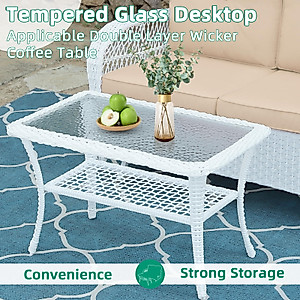 VIVIJASON 4-Piece Outdoor Patio White Wicker Conversation Sets, All Weather Outdoor Rattan Furniture Set Includes Glider Loveseat, Coffee Table, 2 Rocking Chairs with Cushions for Backyard, Beige