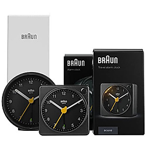 Braun Classic Mixed Black Analogue Alarm Clock Home Gift Bundle with Snooze and Light, Quiet Quartz Movement, Crescendo Beep Alarm in Black, Model BC12B, BC02XB (2 Pack)