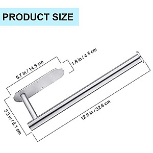 Paper Towel Holder Under Cabinet 2 Pack,Stainless Steel Paper Towel Holder Wall Mount for Kitchen, Bathroom, RV, Paper Towel Rack with Self Adhesive and Screws (Silver)