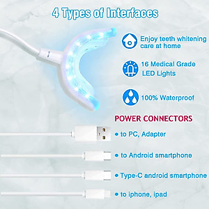 Teeth Whitening Kit Tooth Whitener - DOUCEUR Dental Bleaching System Professional with 16X LED Mouth Tray Light 5Pcs Whiting Gel Pen for Purely Whitening of Sensitive Teeth