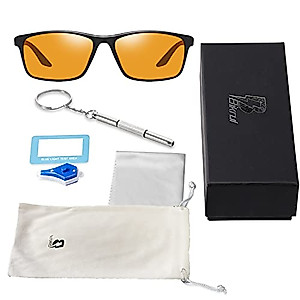 B BIKRUL Best anti glare Amber lens night vision glasses for driving,computer gaming glasses for men for eye strain,black square blue light glasses men