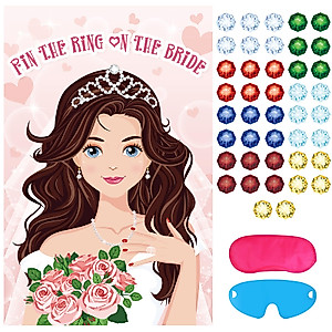 Hooqict Bridal Shower Games Pin The Ring on The Bride for Engagement Wedding Bachelorette Party Decorations, Large Game Poster with 42 Stickers for Bachelorette Party Games Girls Night Party Games