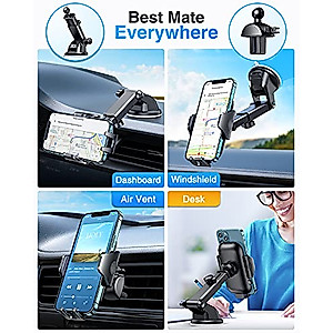 VANMASS [Upgraded] Car Phone Mount, [Strong Suction & Military-Grade] Cell Phone Holder Car Dashboard Windshield Air Vent, Handsfree Dash Stand for Universal iPhone 14 13 12 11 Pro XS Max 8 Samsung