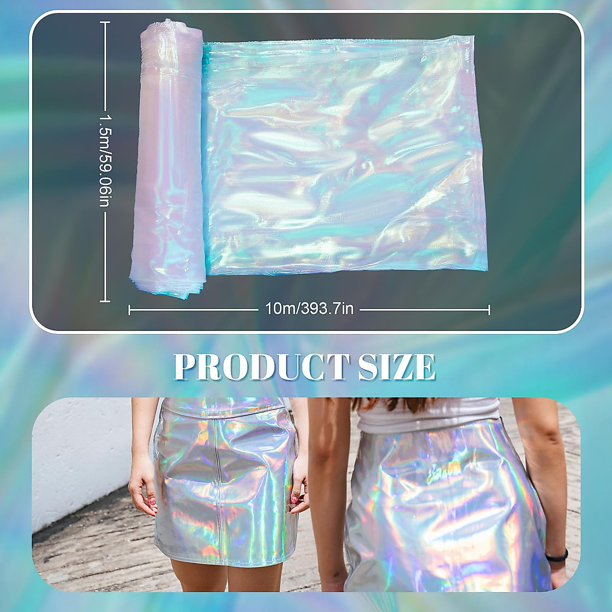 Ganeen 11 Yard Iridescent Fabric Organza Fabric Sheer 59 Inches Wide Rainbow Laser Gradient Lace Holographic Gauze for DIY Dress Curtain Costume Background Wedding Party Decor (White)