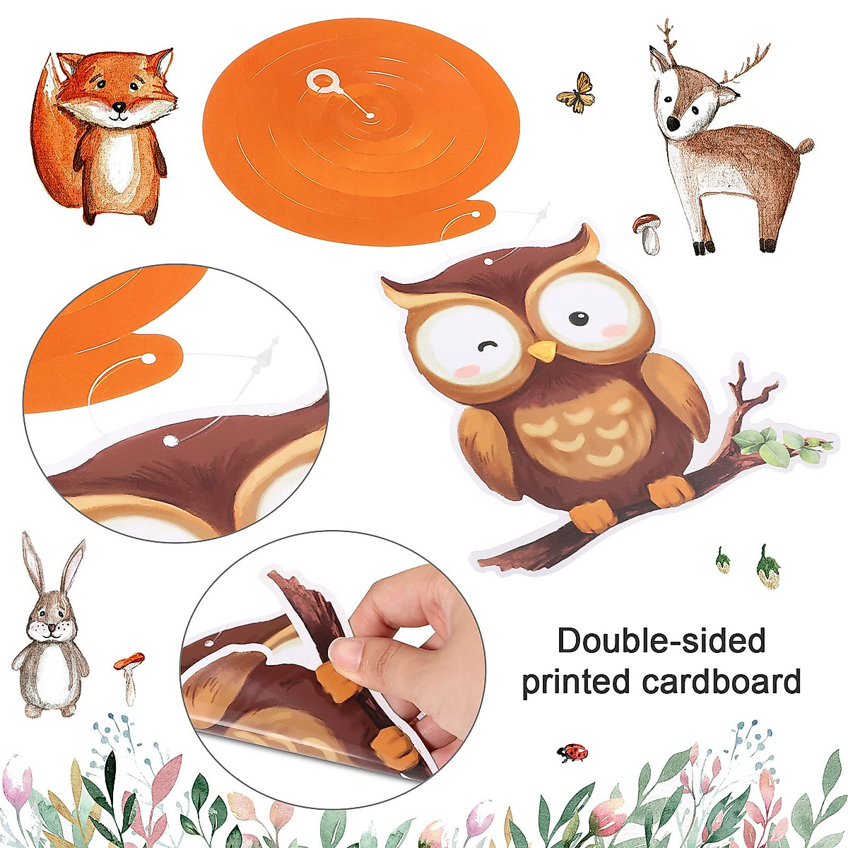 Outus 51 Pieces Woodland Party Decorations Woodland Animals Baby Shower Hanging Swirl Decorations Forest Friends Theme Birthday Party Decor for Boy Girl Birthday Party Jungle Classroom Decor