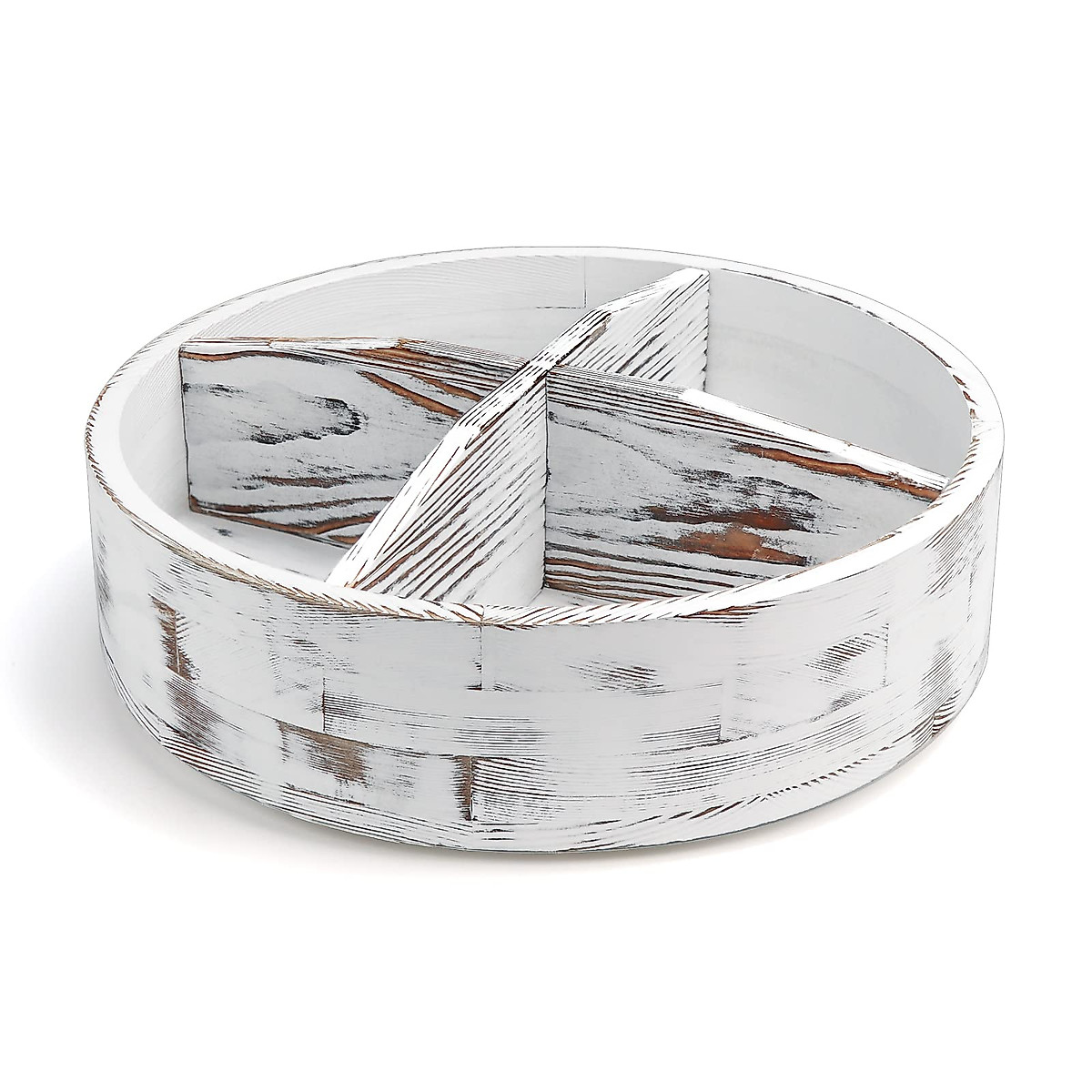 FTUREERA Lazy Susan Organizer, 12 Inch Rustic Wood Lazy Susan Turntable with Removable Dividers for Table, Cabinet, Kitchen Turntable Storage Food Bins Container for Pantry, Counter top