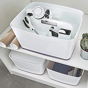 Leitz Large MyBox with Lid, Storage Box for Home and Office, High Gloss Plastic,18 Litre, A4, White/Grey